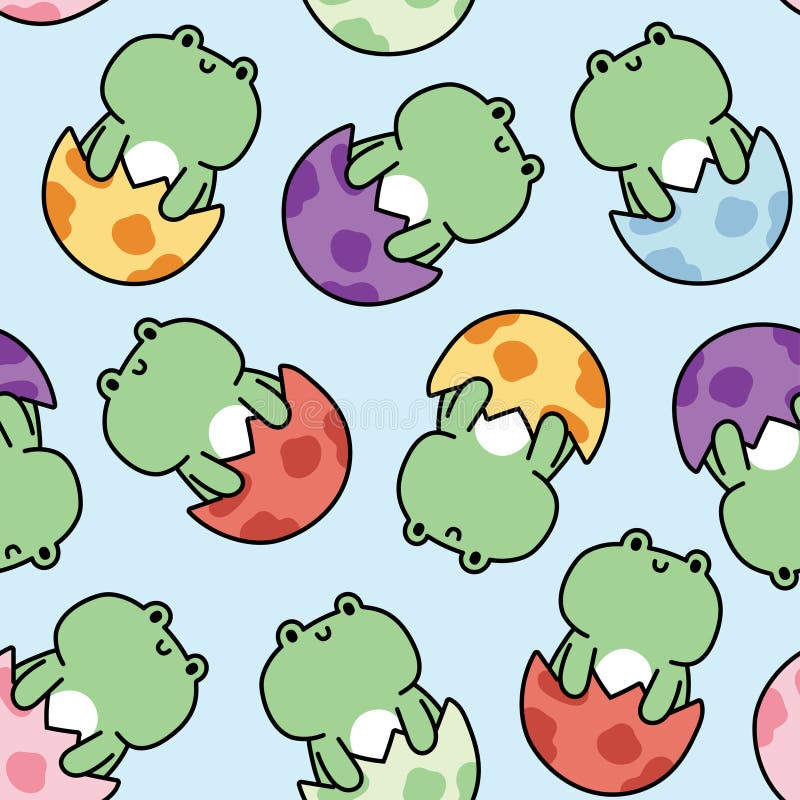 Seamless Pattern of Cute Frog in Egg on Blue Background.Reptile Stock ...