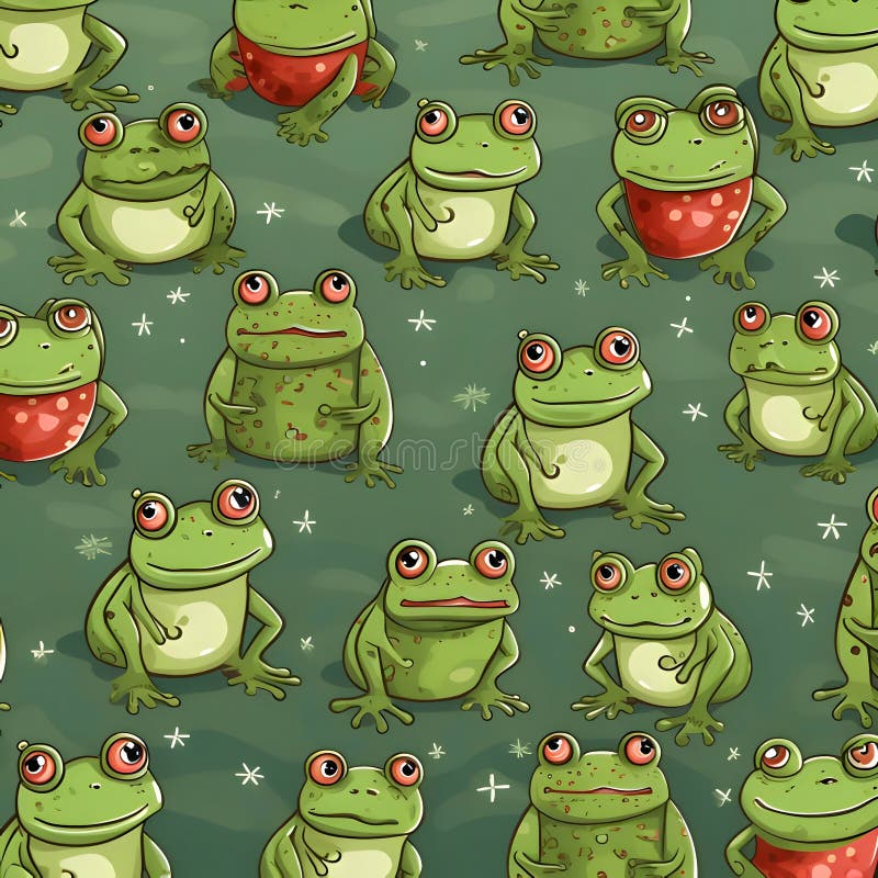Seamless Pattern with Cute Frogs on Green Background. Vector ...