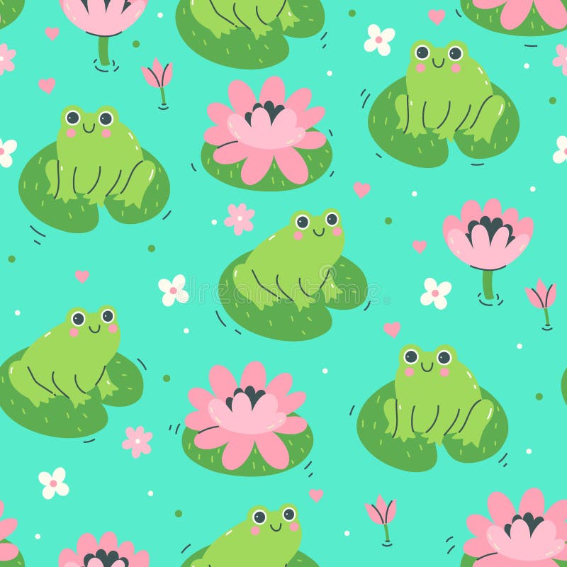 Seamless Pattern with Cute Frogs and Water Lilies. Vector Graphics Stock Vector - Illustration ...