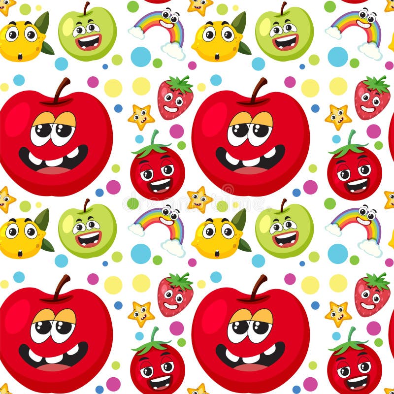 Seamless Pattern with Cute Fruit Cartoon Theme Stock Vector ...