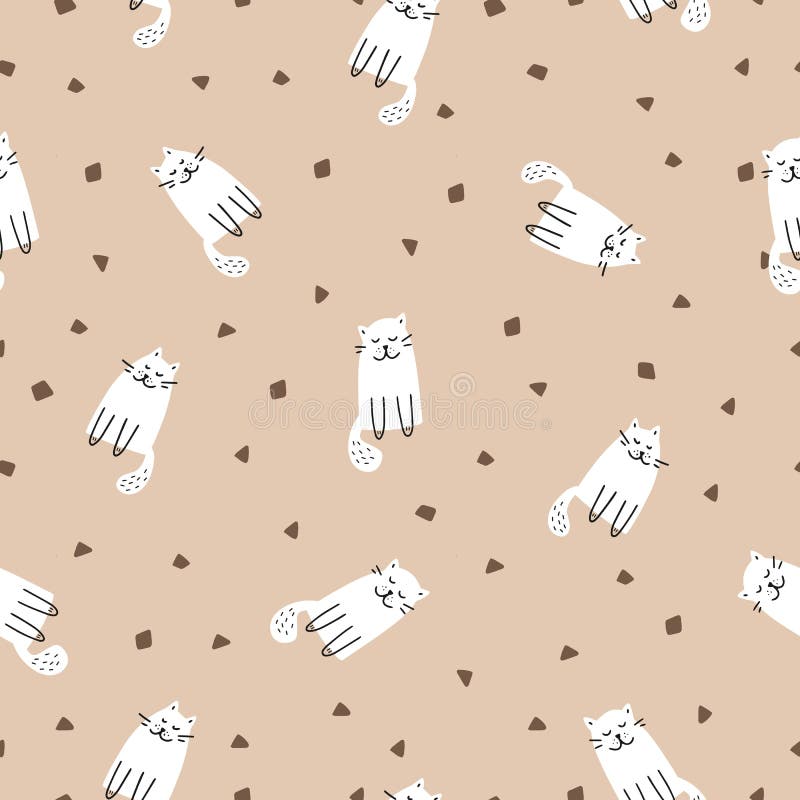 Seamless Pattern Cute Funny Cats on Light Background. Vector ...