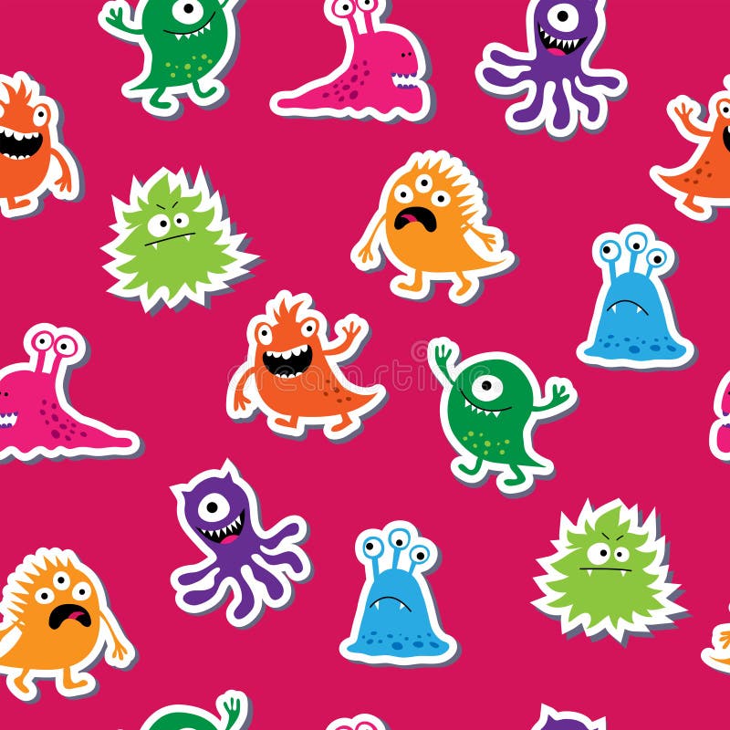 Seamless Pattern with Cute Funny Colorful Monsters Stock Vector ...