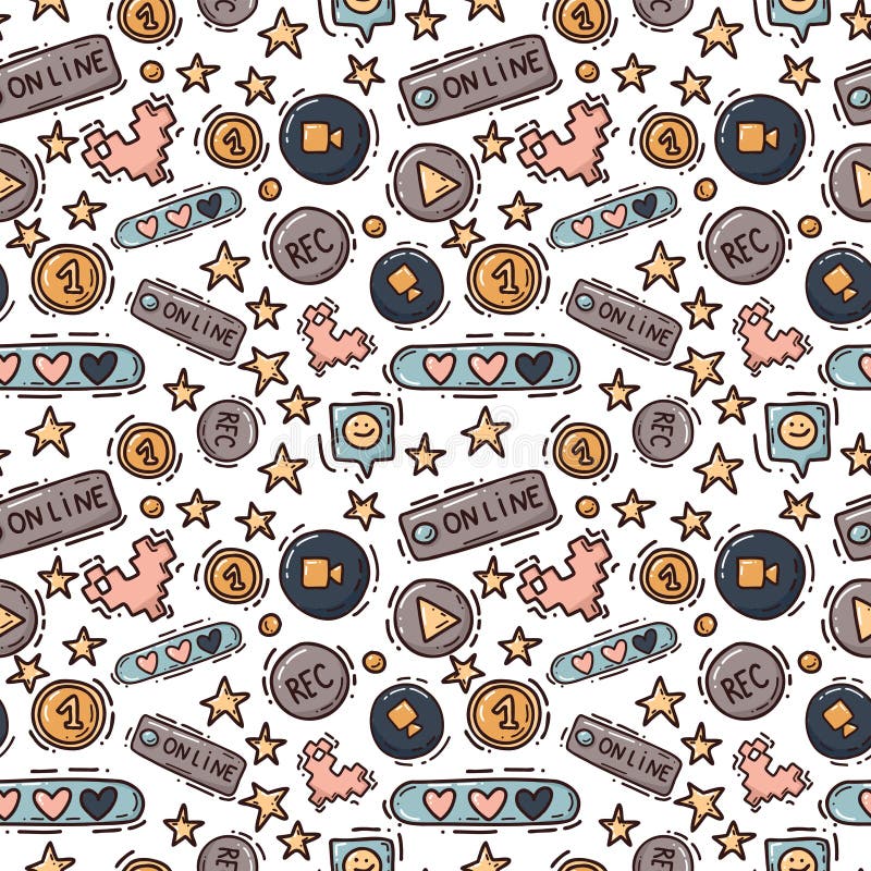 Seamless Pattern with Game Elements Stock Vector - Illustration of ...