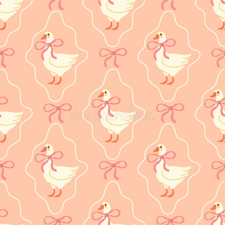 Seamless Pattern with Cute Geese with a Bow on a Light Background Stock ...