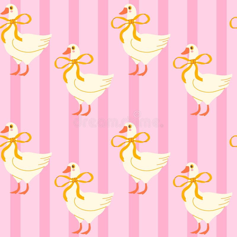 Seamless Pattern with Cute Geese with a Bow on a Pink Background Stock ...