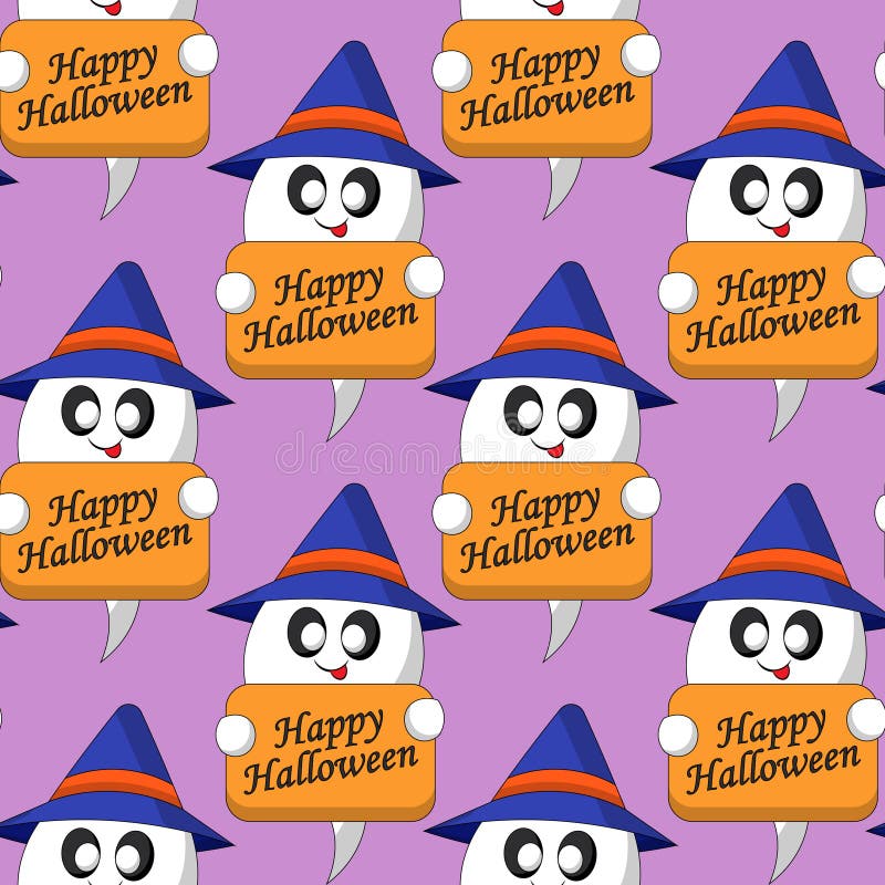 Seamless Pattern with Cute Ghost with Congratulation Stock Vector ...