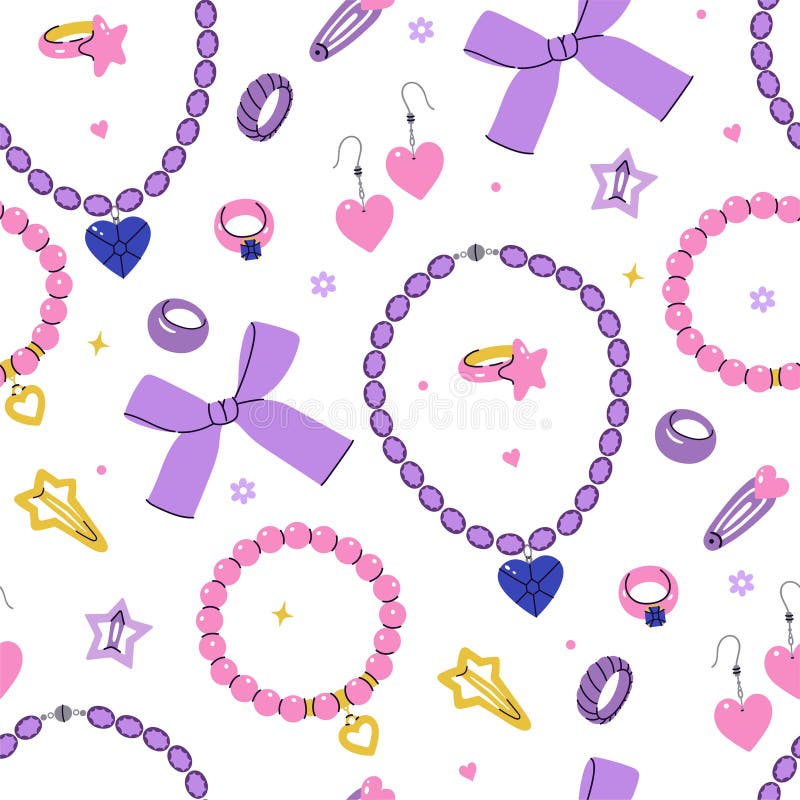 Seamless Pattern with Cute Girly Plastic Jewelry. Vector Graphics Stock ...
