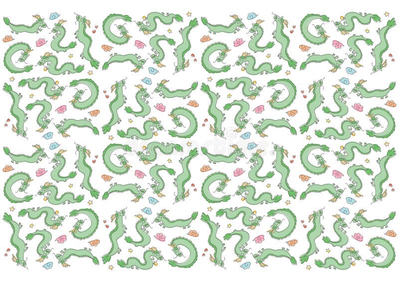 Seamless Pattern of Cute Green Dragons. Vector Illustration Stock ...