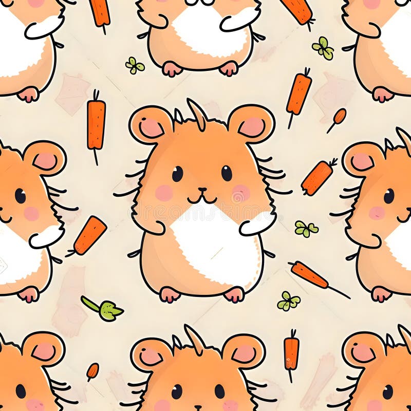 Seamless Pattern with Cute Hamsters and Carrots. Vector Illustration ...