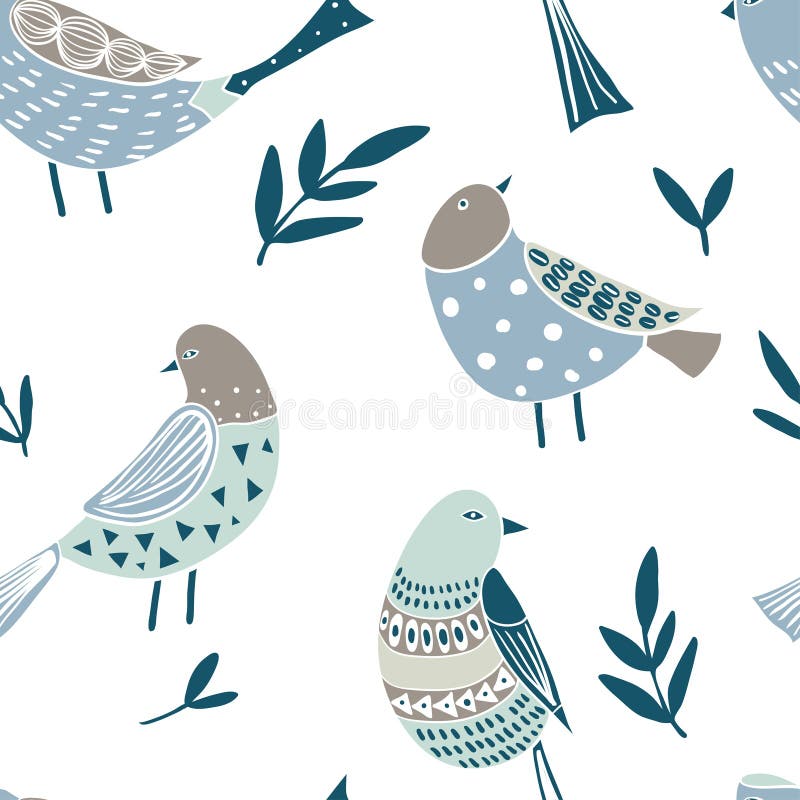 Doodle Birds Seamless Pattern. Background with Funny Flying Ani Stock ...