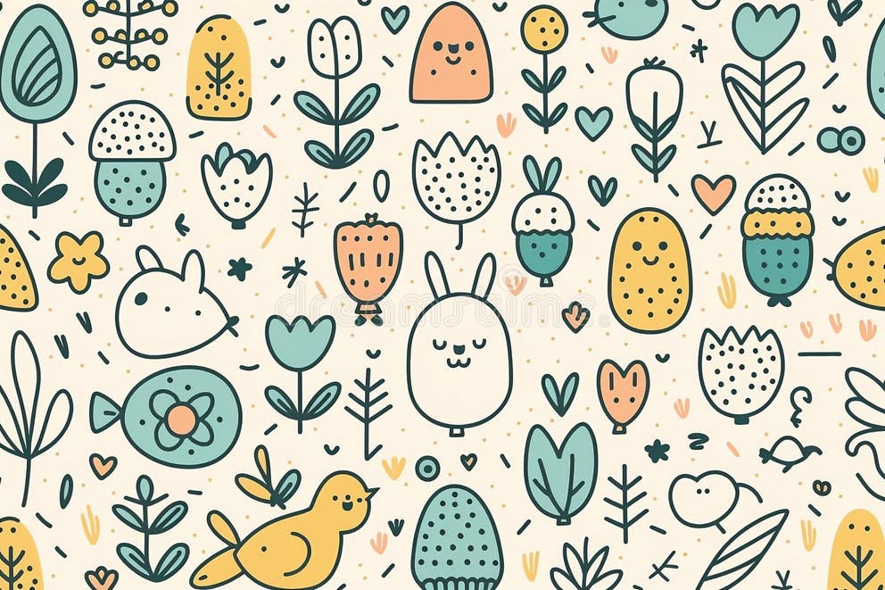 Seamless Pattern with Cute Hand Drawn Doodle Easter Elements. Stock ...