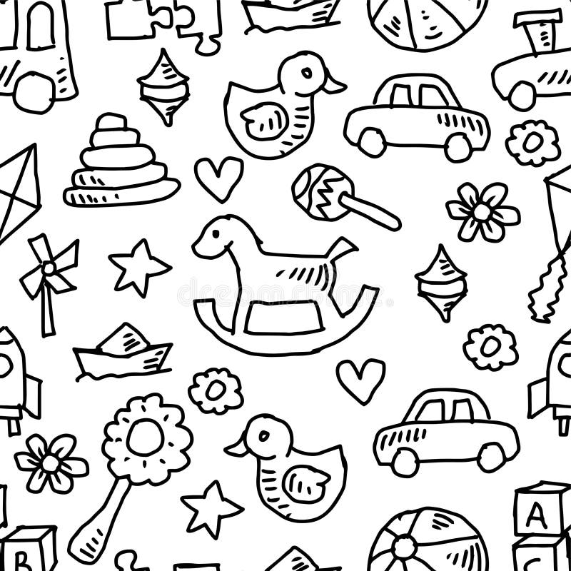 Seamless Pattern with Cute Hand Drawn Doodle Toys. Stock Illustration ...