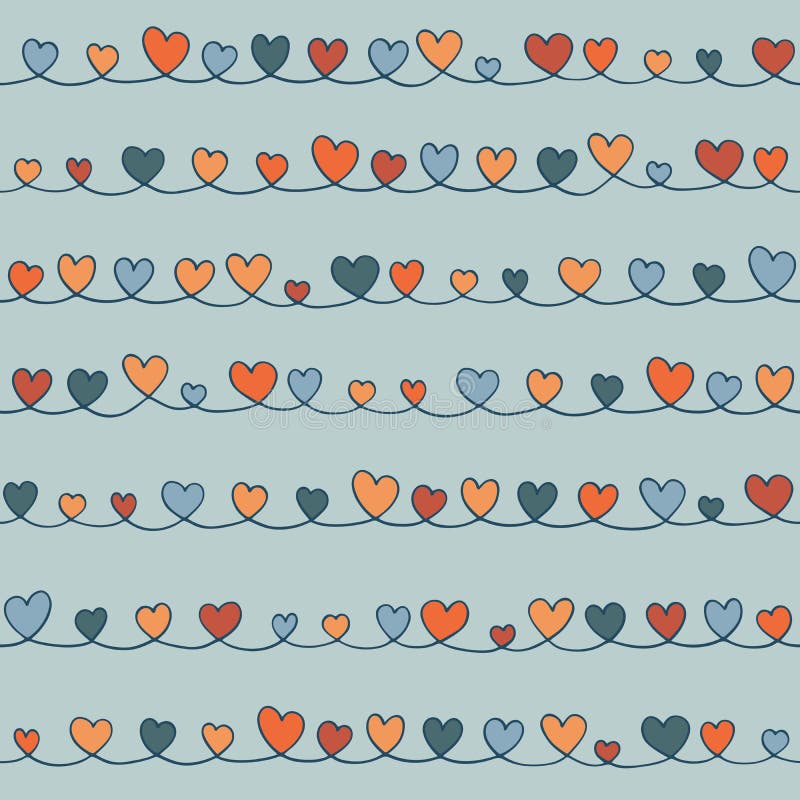 Seamless Pattern of Cute Hand Drawn Line with Hearts, Vector Texture ...