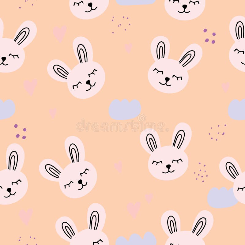 Seamless Pattern Cute Hand Drawn Rabbit Stock Vector - Illustration of ...
