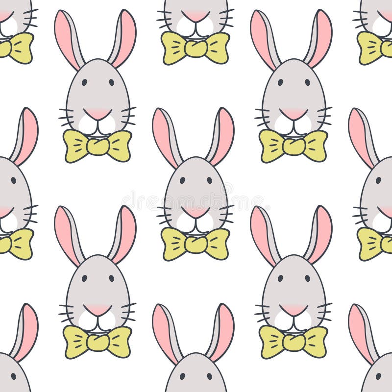 Seamless Pattern with Cute Hand-drawn Rabbits. Vector Template. Stock ...