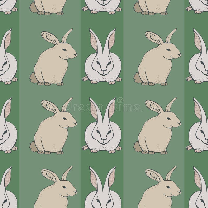 Seamless Pattern with Cute Hand Drawn Rabbits. Vector Template for ...