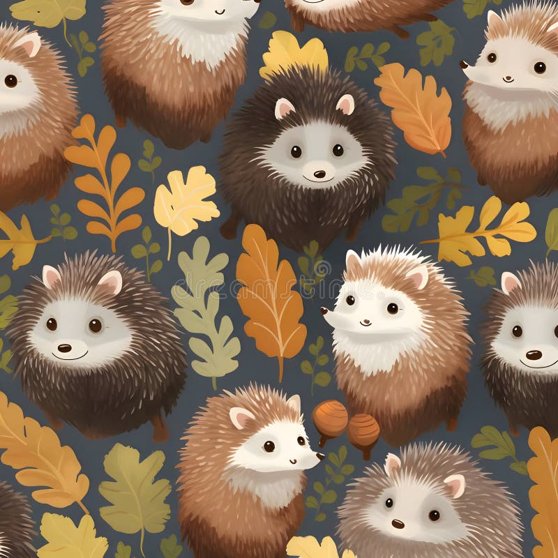 Seamless Pattern with Cute Hedgehogs and Autumn Leaves Stock Vector ...