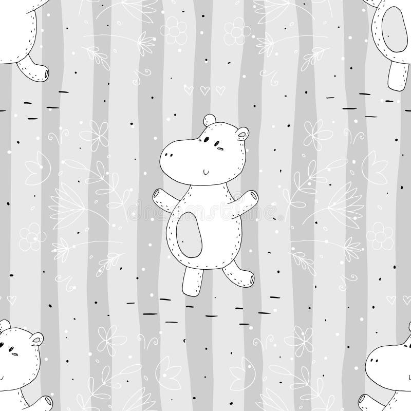Seamless Pattern with Cute Hippo. Vector Print. Stock Vector ...