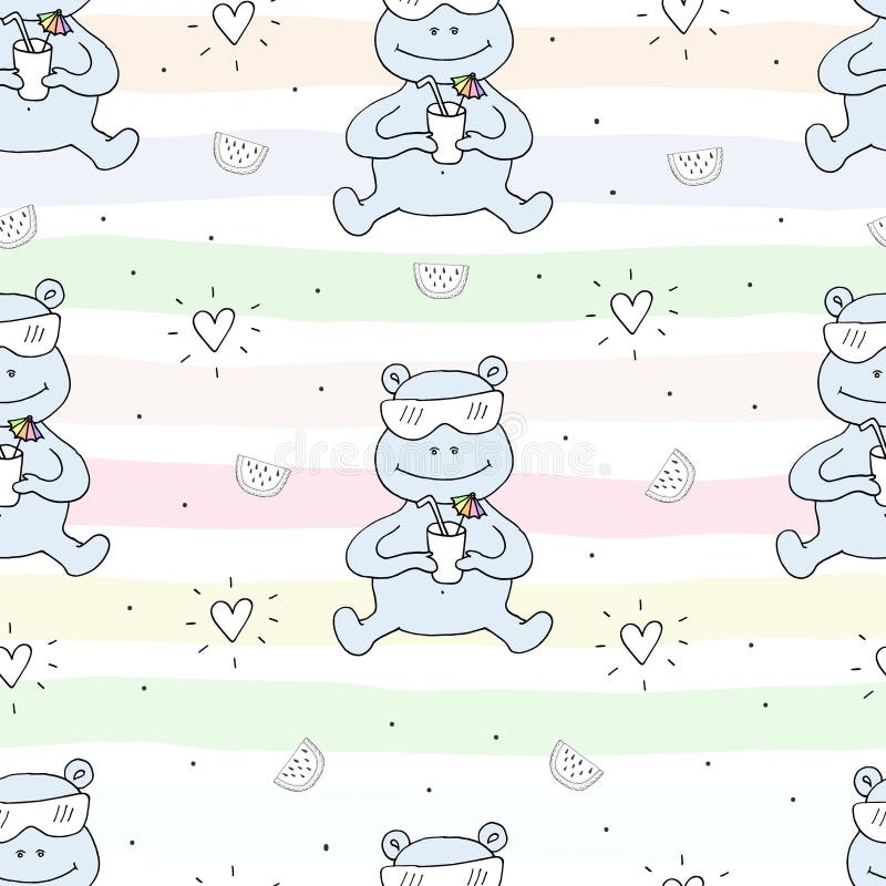 Seamless Pattern with Cute Hippo. Vector Print. Stock Vector ...