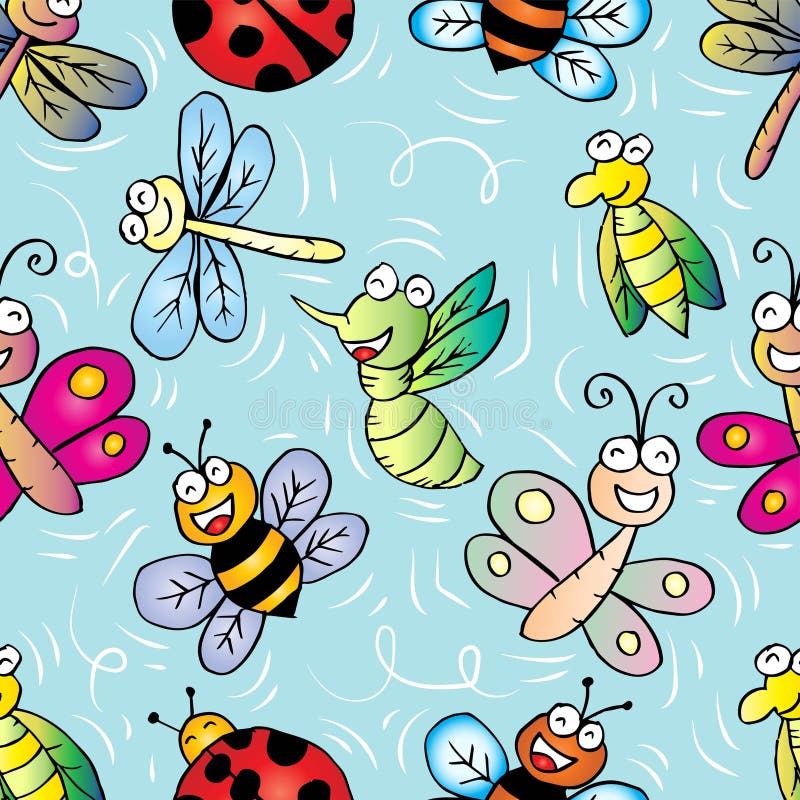 Seamless Pattern with Cute Insects. Stock Vector - Illustration of ...