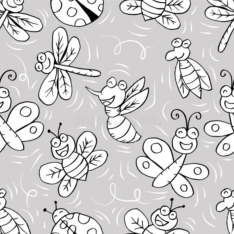 Seamless Pattern with Cute Insects. Stock Vector - Illustration of ...