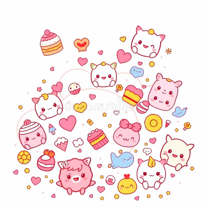 Panda and Rabbits Seamless Pattern with Cute Kawaii Characters. Vector ...