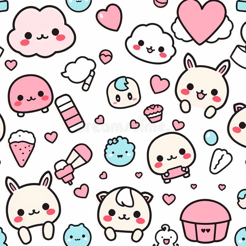 Panda and Rabbits Seamless Pattern with Cute Kawaii Characters. Vector ...