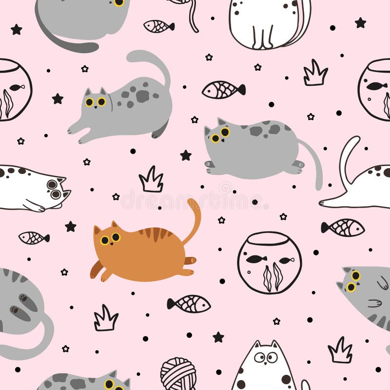 Seamless Pattern with Cute Kittens. Creative Childish Texture Stock ...