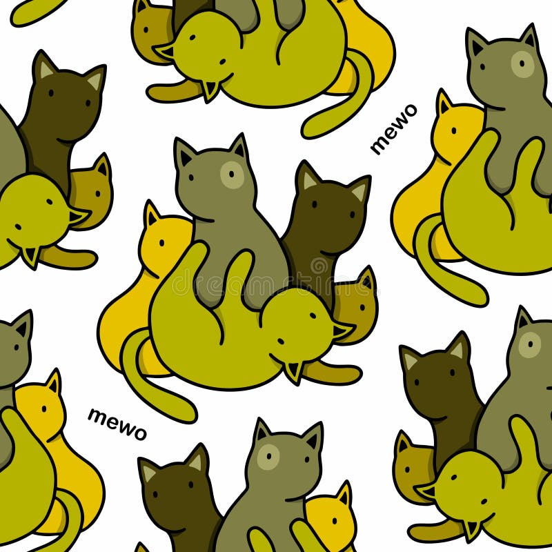 Seamless Pattern with Cute Kittens in Olive Colors. Stock Vector ...