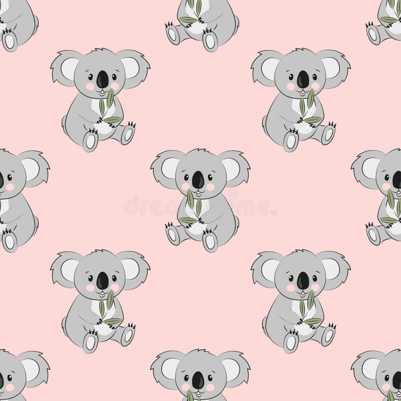 Seamless Pattern With Cute Koala Bears On Pink. Stock Vector ...