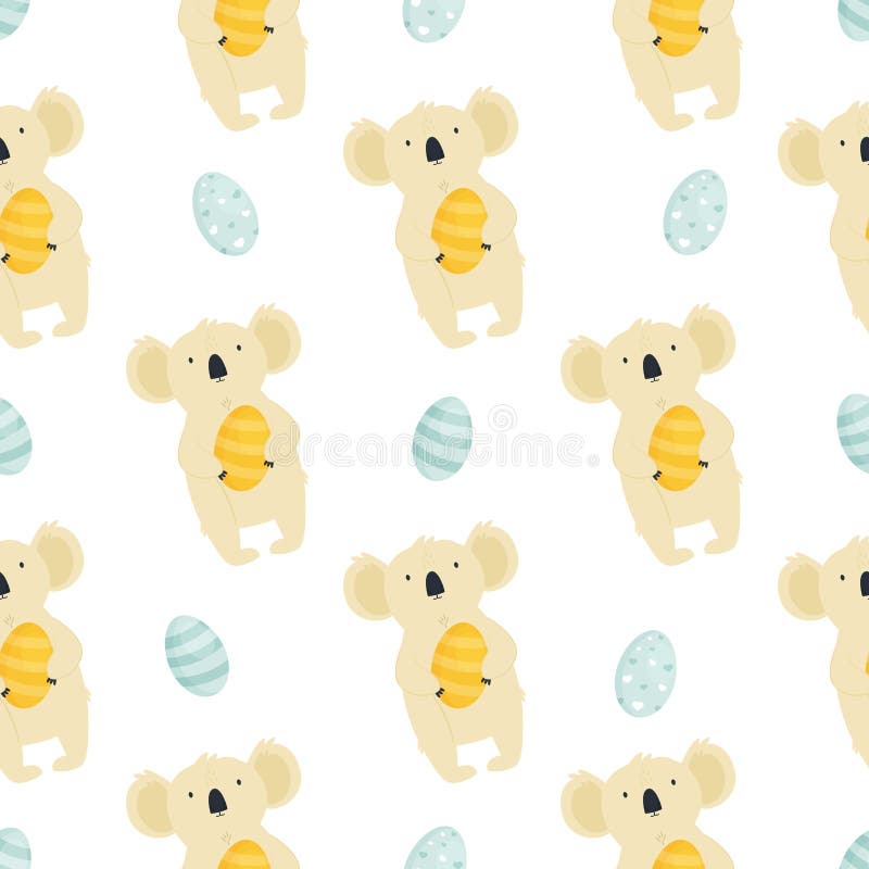 Seamless Pattern with Cute Koalas and Eggs Stock Vector - Illustration ...