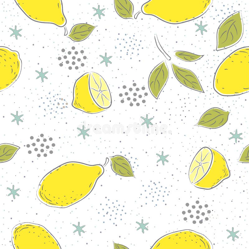 Seamless Pattern with Cute Lemons. Scandinavian Hand Drawn Style ...