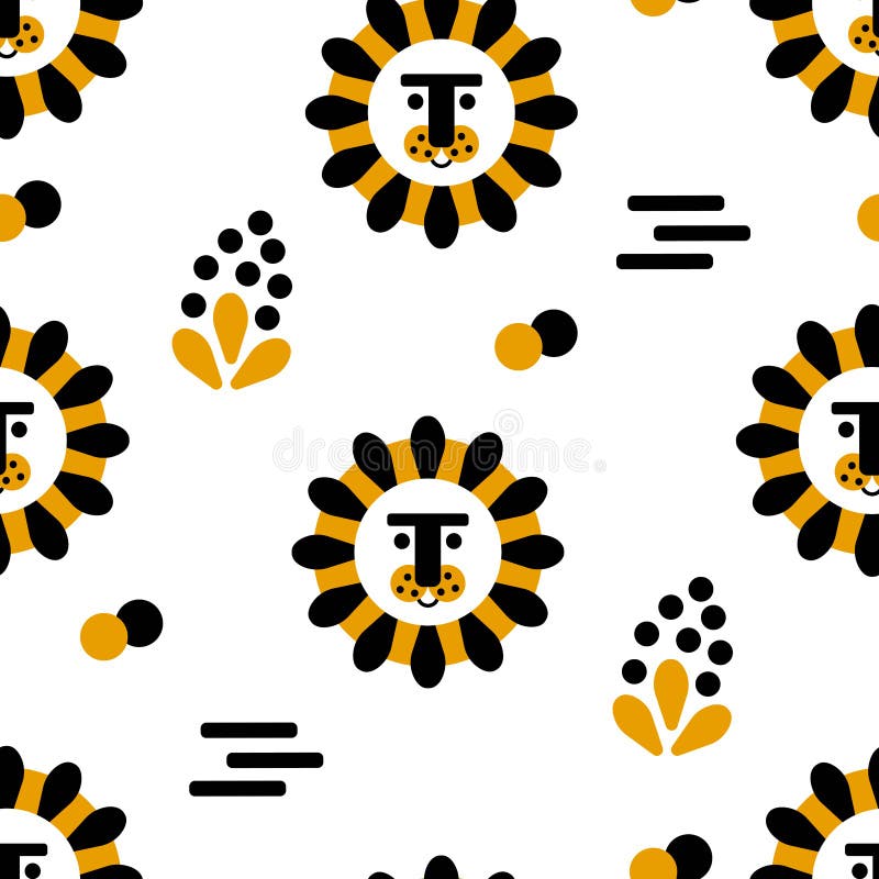 Seamless Pattern with Cute Lion. Doodle Elements . Creative Childish ...