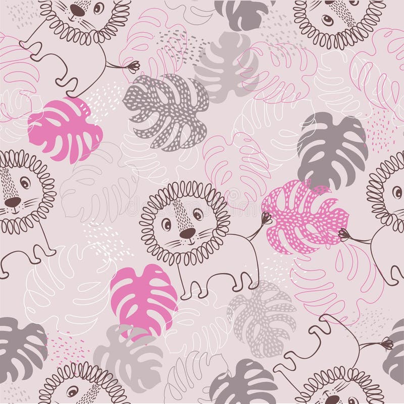 Seamless Pattern Cute Lion Face, Vector Illustration Stock Illustration ...