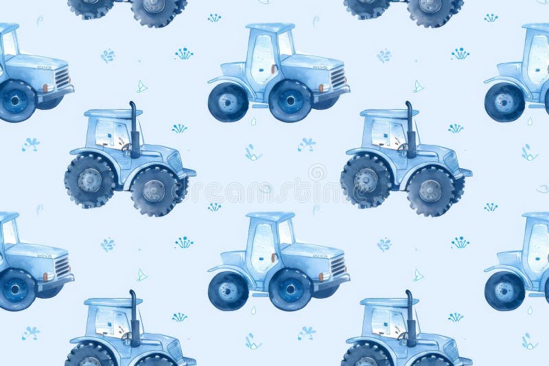 Seamless Pattern, Cute Little Blue Tractors, on a Light Background ...