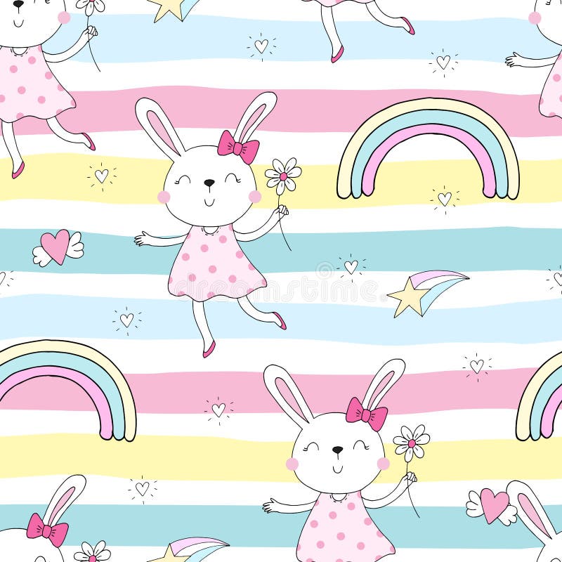 Cute Easter Bunny with Carrots Seamless Pattern Stock Vector ...