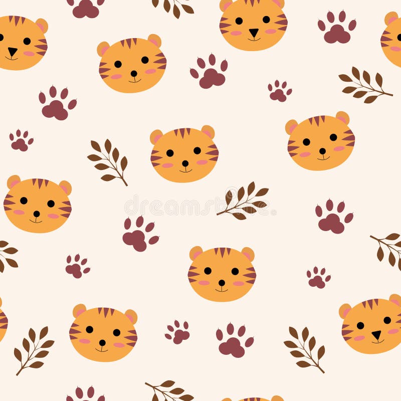 Seamless Pattern with Cute Little Tiger and Footprints Stock Vector ...
