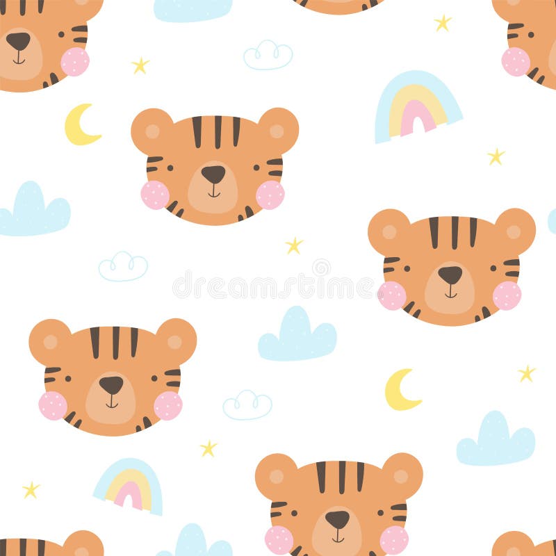 Seamless Pattern with Cute Little Tiger. Vector Illustration. Vector ...