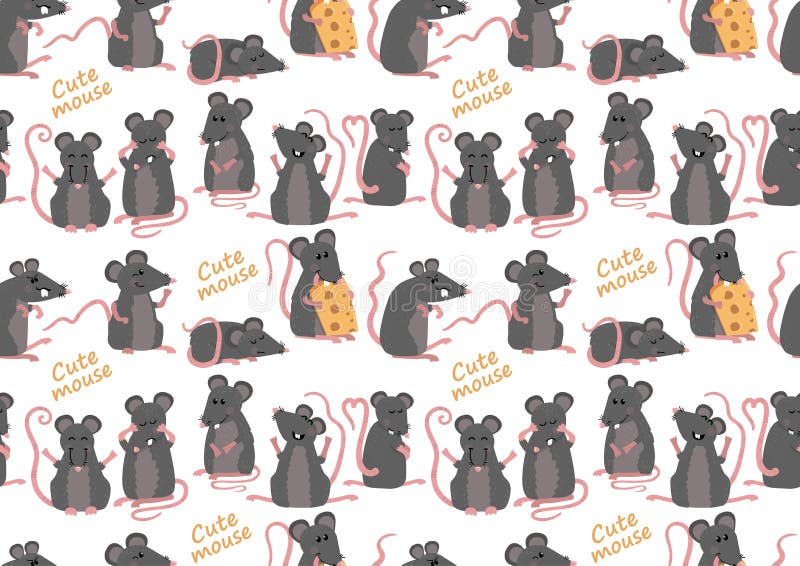 Seamless Pattern with Cute Mice in Various Poses in Cartoon Style Stock ...