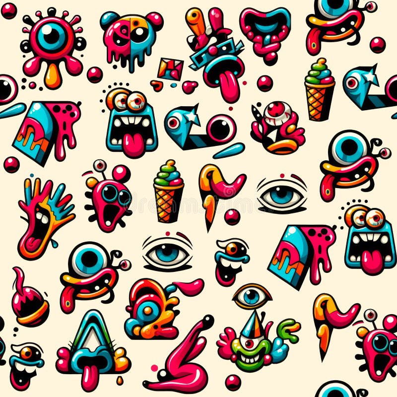 Seamless Pattern with Cute Monsters. Cartoon Style Stock Illustration ...