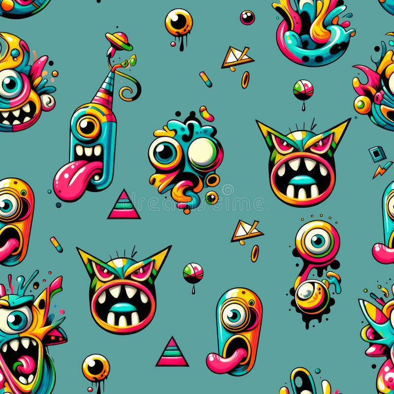Seamless Pattern with Cute Monsters. Cartoon Style Stock Illustration ...