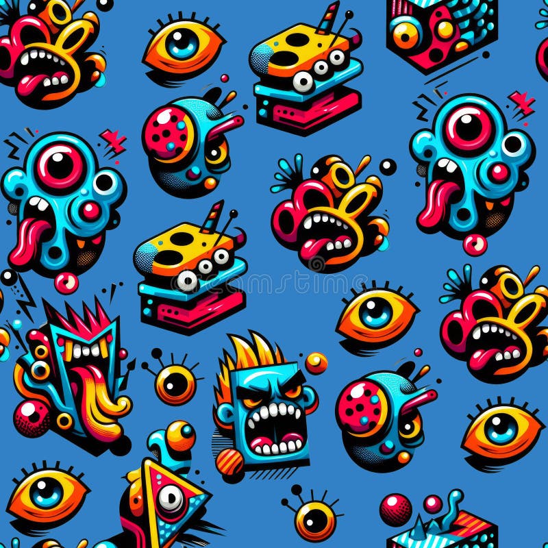 Seamless Pattern with Cute Monsters. Cartoon Style Stock Illustration ...