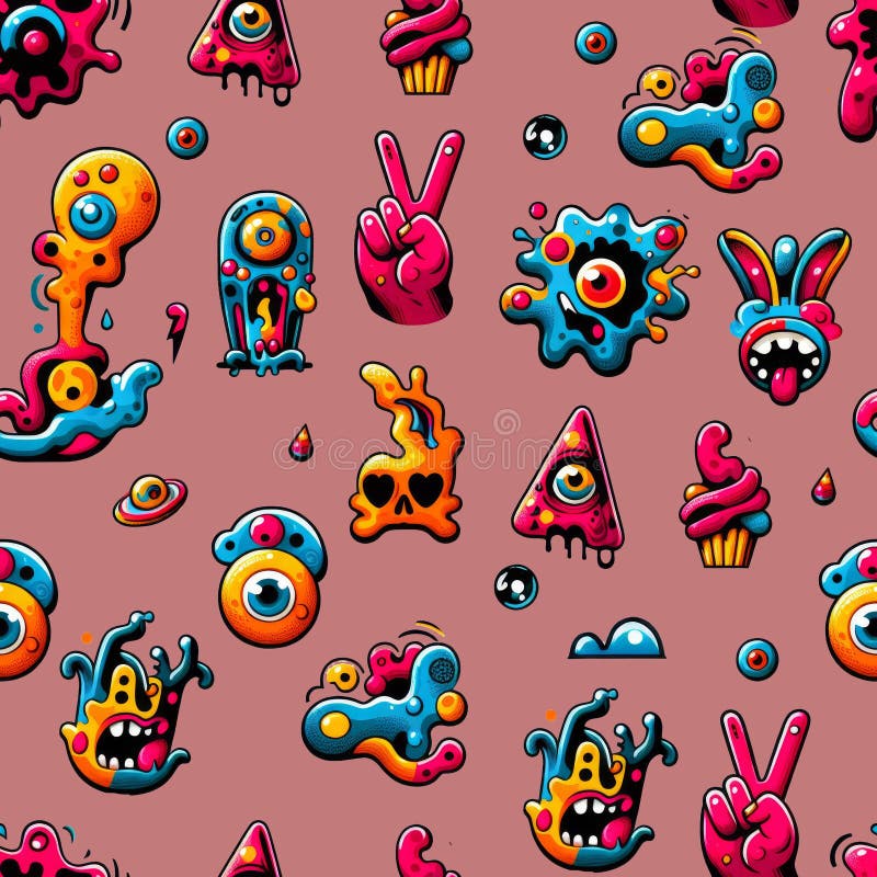 Seamless Pattern with Cute Monsters. Cartoon Style Stock Illustration ...