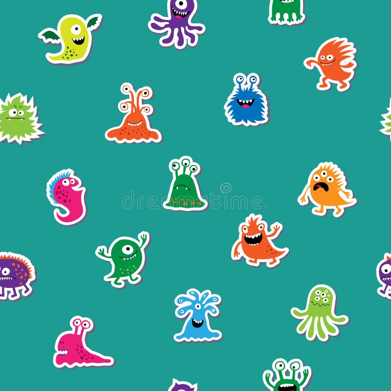 Cute Monsters on Clouds Seamless Texture. Stock Vector - Illustration ...
