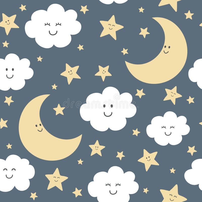 Seamless Pattern with Cute Moon, Clouds and Stars. Background for ...