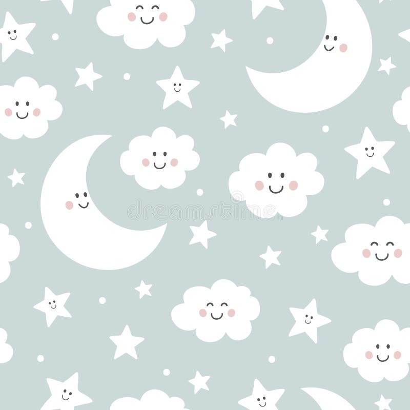 Seamless Pattern with Cute Moon, Clouds and Stars. Stock Vector ...