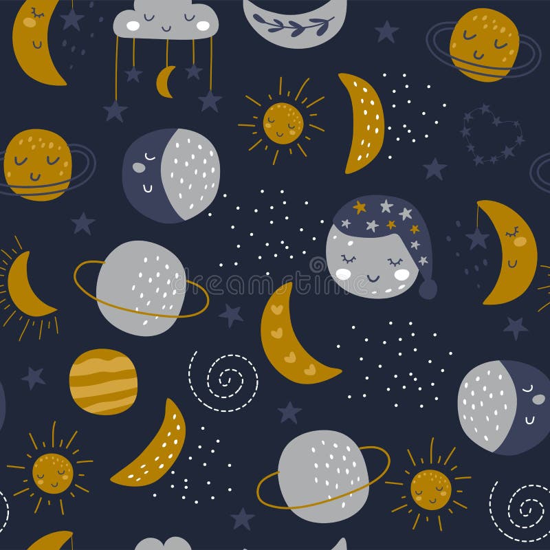Seamless Pattern with Cute Moon. Kids Print. Vector Illustration Stock ...