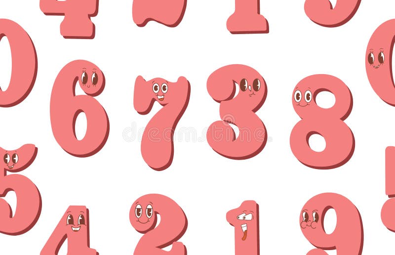 Seamless Pattern of Cute Numbers with Eyes. Stock Vector - Illustration ...