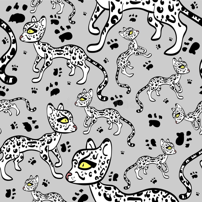 Seamless Pattern with Cute Ocelots Stock Vector - Illustration of ...