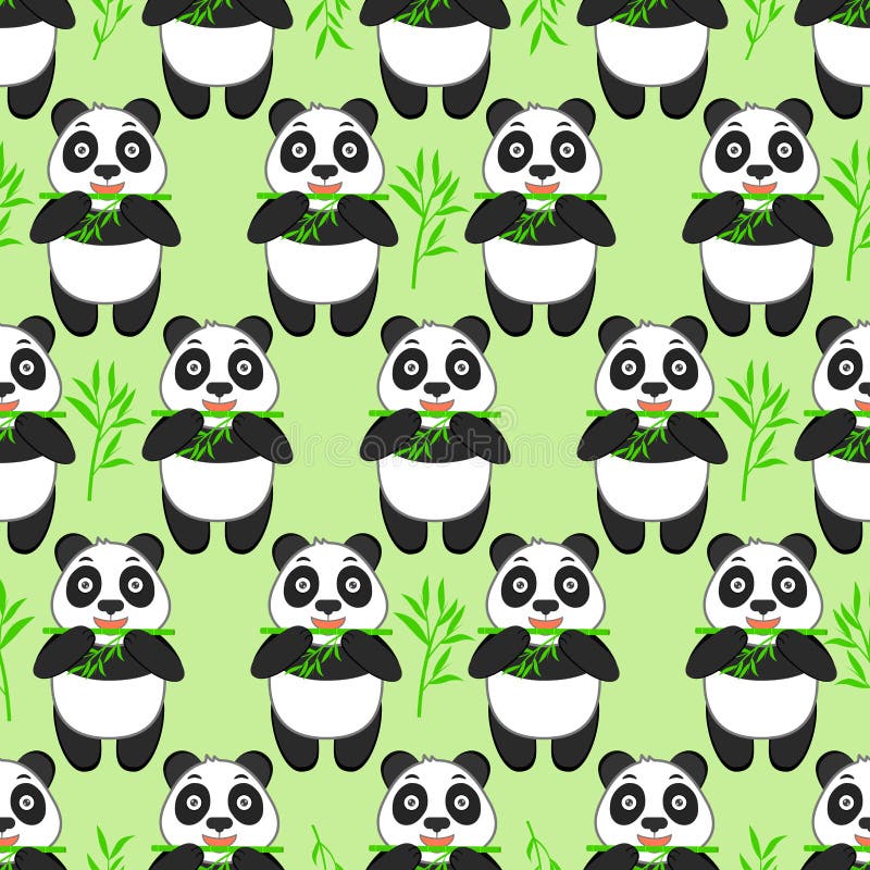 Seamless Pattern Cute Panda Bamboo Green Background Stock Illustrations ...